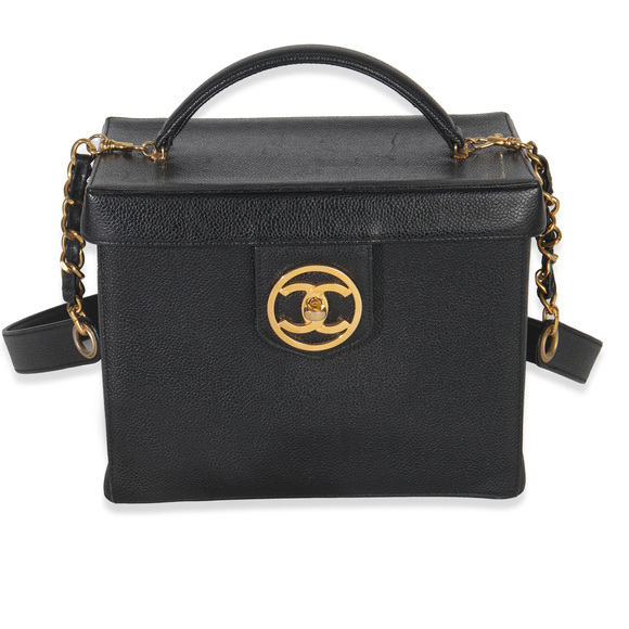 CHANEL | Bags | Chanel 24k Vintage Black Caviar Vanity Box Train Case ...